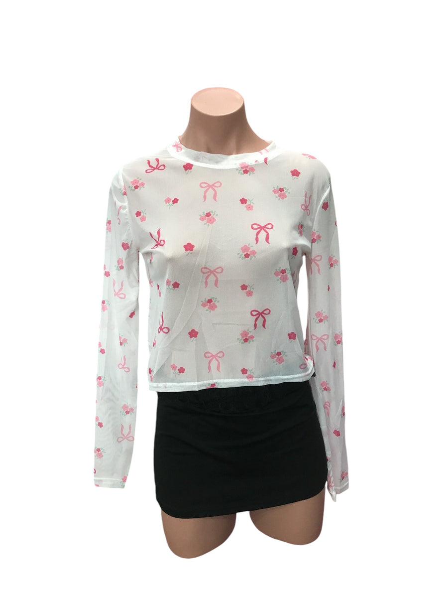 Y2K Ribbon Mesh Top – Sapphire Blink